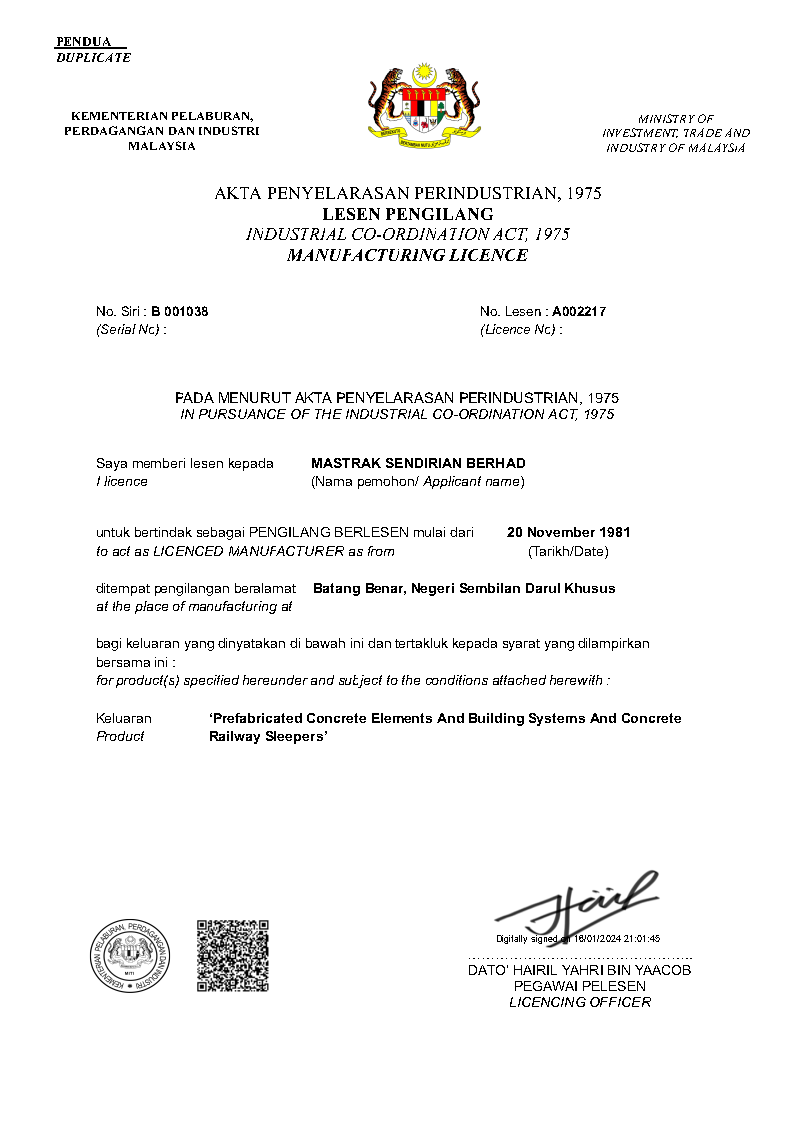 Our Certificates – Mastrak